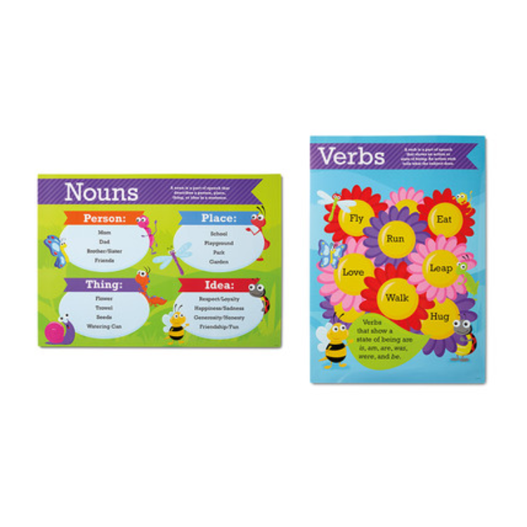 2 Jumbo Educational Wall Posters: Nouns and Verbs – Nollybook Brunei